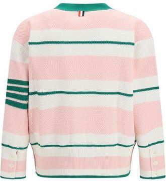 Thom Browne Striped Cotton Seed Stitch Cardigan - Pink