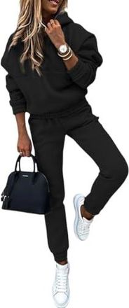 TOMWELL Survêtements Femme Ensemble Jogging 2 Pièces Sportswear Décontracté Pantalon Et Sweat à Capuche Survetement Set Loungewear A Noir L