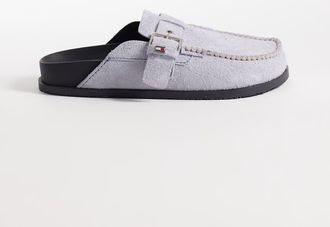 Tommy Jeans Flache Mules aus echtem Wildleder in Hellblau