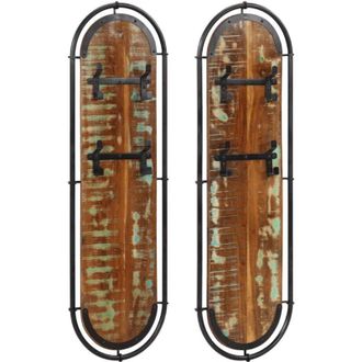 vidaXL Porte-manteaux muraux et 4 crochets 2 pcs bois massif r&eacute;cup&eacute;r&eacute; vidaXL