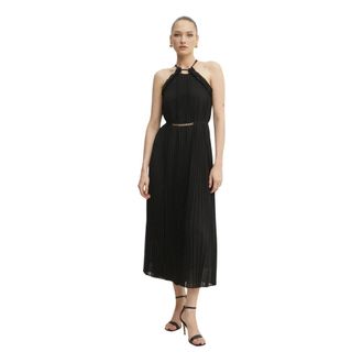 Twinset Langes Plissee-Georgette-Kleid mit G&uuml;rtel - - Dresses - Damen - Schwarzk - XS