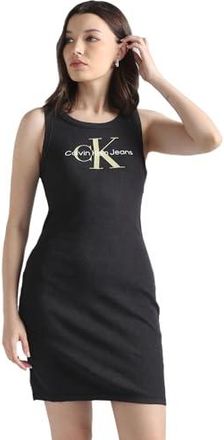 Calvin Klein Jeans Robe Femme Rib Tank Dress sans Manche, Noir (Ck Black), XS