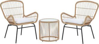 Beliani Gemütliches Balkonset Rattan/Stahl 2 Stühle 1 Tisch hellgraue Auflagen Labico