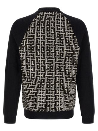 Balmain Logo-Jacquard Crew Neck Sweater - Black