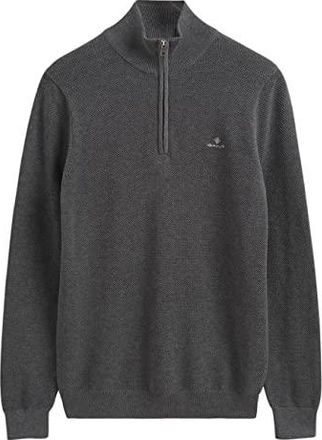 GANT Pull en Coton piqu&eacute; Semi-zipp&eacute; pour Homme, Gris fonc&eacute; m&eacute;lang&eacute;, M