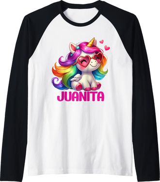 BDAZ Juanita Personalisierter Name, buntes Einhorn f&uuml;r Damen und M&auml;dchen Raglan