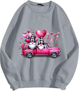 Generic Sweat-shirt d&eacute;contract&eacute; &agrave; col rond pour homme et femme pour la Saint-Valentin 2026, gris, XXL