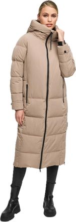 Marikoo Damen Wintermantel (XS-6XL) - gesteppt, mit Kapuze, verstellbare &Auml;rmelb&uuml;ndchen, taillierter Schnitt - N074 - TaupeGrey Gr&ouml;&szlig;e L - Gr.L