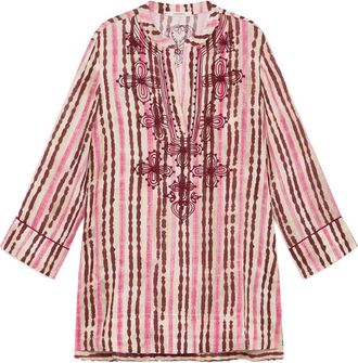 Tagliatore Femme, Blouses et Chemises, Rose, Taille: 46 FR Veste en lin ray&eacute; et brod&eacute;