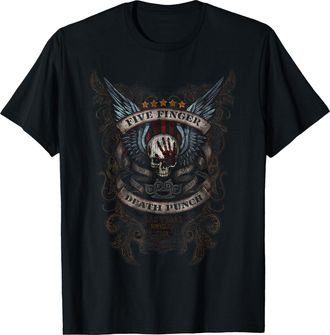 Five Finger Death Punch Winged Knuckles T-Shirt (Schwarz, S, Halbarm, Unisex, Klassische Passform, Winter, Imported)