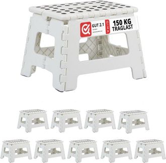 Relaxdays Klapphocker faltbar, 10er Set, Camping Hocker, Kinder Badhocker, bis 150 kg, Kunststoff, hbt 22x35x28 cm, weiß - Relaxdays