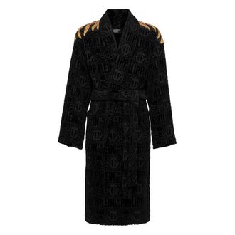 Philipp Plein unisex, V&ecirc;tements de nuit et de d&eacute;tente, Noir, Taille: L/Xl Golden Eagle-print Bead-Embellished Cotton Bathrobe