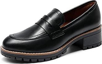 Dream Pairs Mocassin Femme Chaussures Plates Confortable avec Talon Mi-Haut Porter à Enfiler Mocassins Loafer,Size 38.5,Noir-PU,SDLS2319W