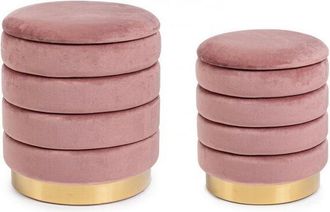 BIZZOTTO Bizzotto - Set2 Pouf Container Darina Rosa Antico in Samt