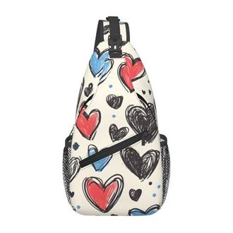 Generic Sacoche Homme Bandouliere Coeur noir, bleu et rouge Durable Sac &agrave; Bandouli&egrave;re Mode Crossbody Bag pour Homme Femme Randonn&eacute;e