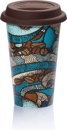 DeLonghi Thermobecher f&uuml;r hei&szlig;en Kaffee, doppelwandig + Silikondeckel, 284 ml, Motiv Probier