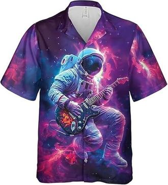 Keephen Astronaute Hawaiian Chemise Femmes Hommes Galaxie Impression 3D Boutonn&eacute;e Chemise Casual &Eacute;t&eacute; Blouse Col Revers Chemises