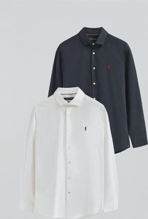 Polo Club Zweierpack Herrenhemden wei&szlig; und marineblau aus Popeline im Slim Fit mit Rigby Go-Logo