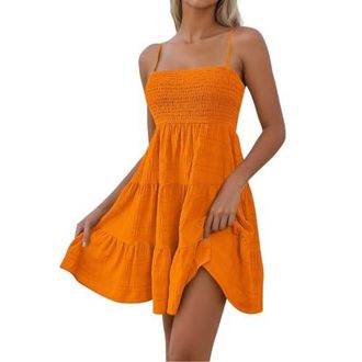 Generic Robe d&eacute;t&eacute; d&eacute;contract&eacute;e pour femme - &Eacute;l&eacute;gante robe d&eacute;t&eacute; &agrave; &eacute;paules d&eacute;nud&eacute;es pour le quotidien et les vacances - Robe midi fluide de couleur pure avec co