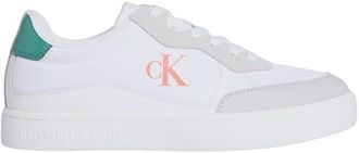Calvin Klein Baskets Cupsole Homme Classic Nylon Mix avec Logo, Blanc (Bright White/Wild Green/Tigerilily), 42