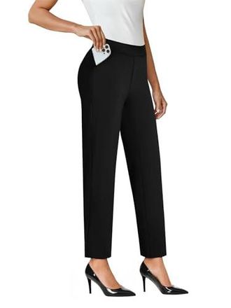 Generic Pantalon de travail taille haute pour femme, pantalon de golf 7/8, extensible, l&eacute;ger, jambe droite, pantalon court &agrave; la cheville, Noir, XXL
