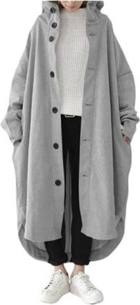 Generic Manteau &agrave; capuche mi-long for femmes, veste Trench &agrave; manches longues boutonn&eacute;e sur le devant for lautomne et lhiver(gris,XXL)