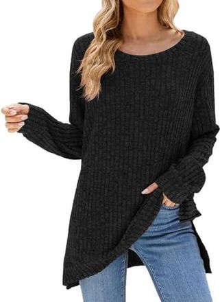 Generic Pull de Noël tricoté pour lhiver en crochet - Chemises à manches longues pour femme - Coupe ample - Col rond - Tunique décontractée à col rond - Pull 