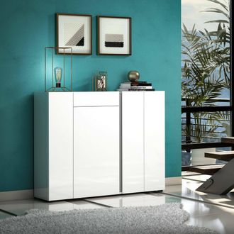 Dmora Schuhschrank Lobamba, Schuhregal, Mehrzweck-Eingangsgarderobe, Möbel für Schuhe, Made in Italy, 149x33h115 cm, Glänzendes Weiß und Anthrazit