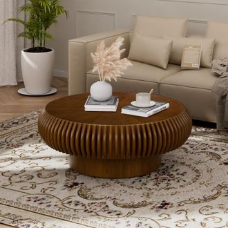 Generic Handgefertigter runder Trommel-Couchtisch mit stabilem MDF-Sockel, runder Couchtisch aus Holz f&uuml;r das Wohnzimmer, moderner Landhaus-Mitteltisch f&uuml;r de