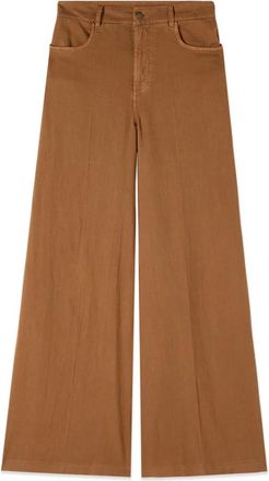 Oltre Femme, Jeans, Brun, Taille: 48 FR Pantalon Large en Coton Teint en Pi&egrave;ce