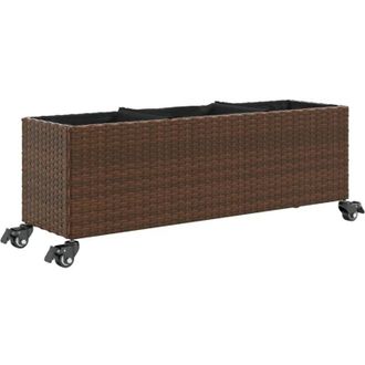vidaXL Jardini&egrave;re avec roulettes et 3 pots marron 107x32x38 cm rotin vidaXL