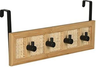 WENKO Türgarderobe Allegre, dekorative Garderobe zum Einhängen aus hochwertigem Bambus und Rattan-Geflecht im trendigen Boho-Style, mit 4 Haken aus matt lac
