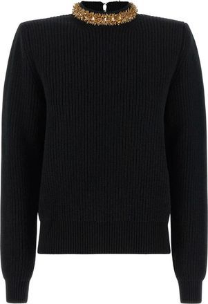 Balmain Pull en maille &agrave; perles Rocaille - Femme - Pulls - Noir - Taille: 36 FR