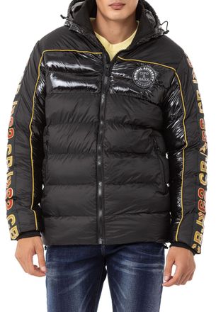 Cipo & Baxx Herren Mantel CM218 Schwarz - Stylische Winterjacke im modernen Design mit warmem Innenfutter, abnehmbarer Kapuze und funktionalen Details f&uuml;r kalte T