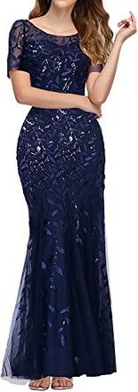 Generic Robe de soir&eacute;e moulante pour femme, robe de No&euml;l &agrave; manches courtes pour femme, robe longue &eacute;l&eacute;gante, moulante, coupe ajust&eacute;e, robe caraco mi-longue po