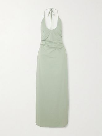 Sir. Martina Neckholder-maxikleid Aus Biobaumwollpopeline Mit Raffungen - Gr&uuml;n