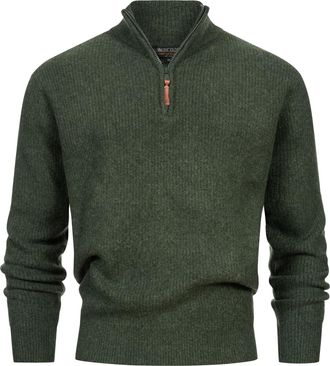 Indicode Herren INPeace Half Zip Grobstrickpullover mit Stehkragen und Rei&szlig;verschluss | Strickpullover f&uuml;r M&auml;nner Jungle Green, M