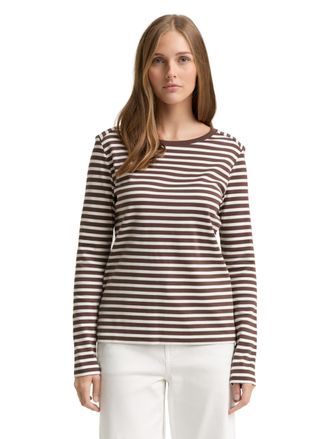 Tom Tailor Damen 1043085 Longsleeve T-Shirt, 38567-Brown White Stripe, XXL