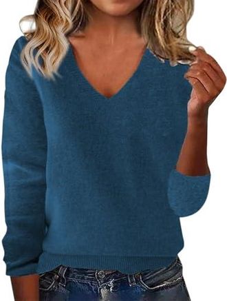 Generic Pull chaud &agrave; col en V et manches longues uni et confortable en laine m&eacute;lang&eacute;e l&eacute;g&egrave;re et douce pour lhiver, noir fonc&eacute;, XXL