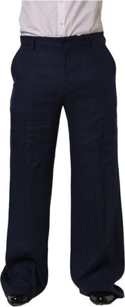 Dolce & Gabbana Homme, Pantalons, Bleu, Taille: M Pantalon en lin &agrave; jambes droites