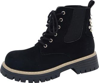 Generic Bottines &agrave; lacets pour femme - Talon &eacute;pais - En daim - Style militaire - Style militaire - Bout rond - Polyvalentes - Classiques - Pour la randonn&eacute;e, 