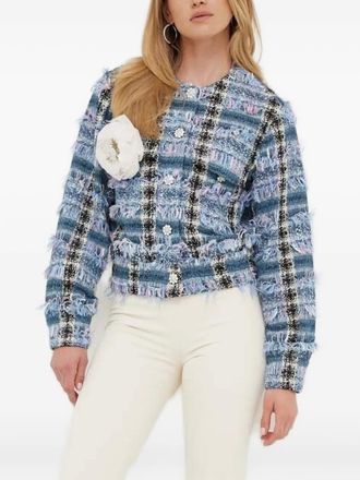 Custommade Bouclé-Jacke mit Fransen - Blau