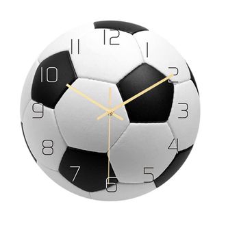 WINOMO Wand Fu&szlig;ball Uhr Fu&szlig;ball Wanduhr Sport Fu&szlig;ball Ball Druck Runde Acryl Wanduhr Schweigen Nicht Tickt Kunst Malerei f&uuml;r Kinder Schlafzimmer Wohnzimmer B