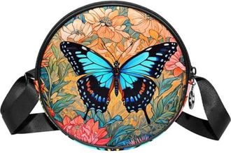 Generic Sac &agrave; bandouli&egrave;re rond pour femme, petit sac &agrave; bandouli&egrave;re avec fermeture &eacute;clair, bretelles r&eacute;glables, style d&eacute;contract&eacute;, motif papillon