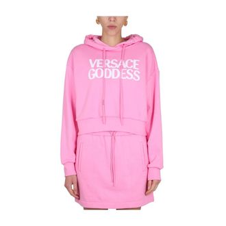 Versace Kapuzenpullover mit Kordelzug und Logo vorne - - Sweatshirts & Hoodies - Damen - Rosa - M