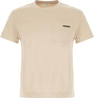 Brunello Cucinelli Femme, Tops, Beige, Taille: 42 FR T-Shirt Col Rond