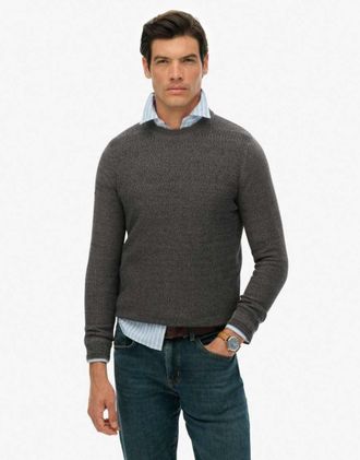 Superdry Pullover aus leichter, strukturierter Baumwolle in Schwarz und Dunkelgrau