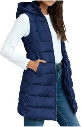 Generic Manteau gilet Long for femmes, veste rembourr&eacute;e de Style Parka sans manches, gilet long matelass&eacute; &eacute;pais for lautomne et lhiver(Baby Blue,3XL)