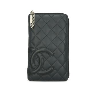 Chanel Black Lambskin Cambon Long Zip Wallet