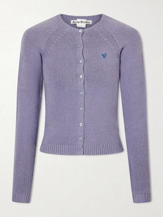 Acne Studios Embroidered Organic Cotton-blend Cardigan - Purple